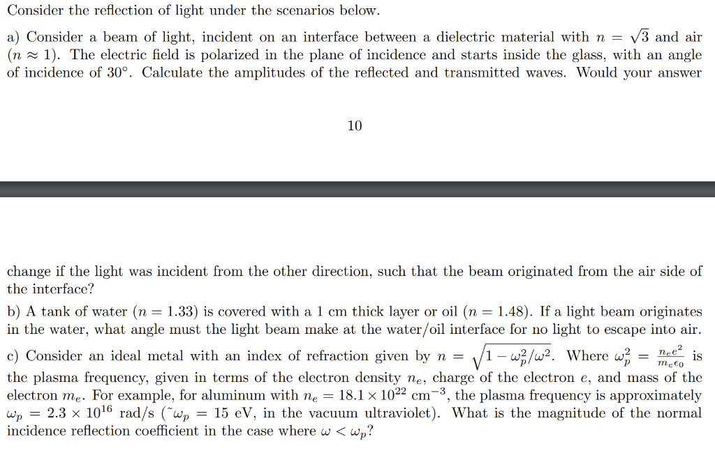 Solved Consider the reflection of light under the scenarios | Chegg.com