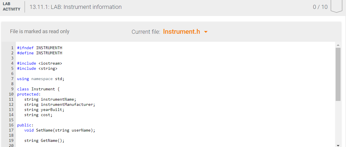 Solved 13.11 LAB: Instrument information Given main() and | Chegg.com