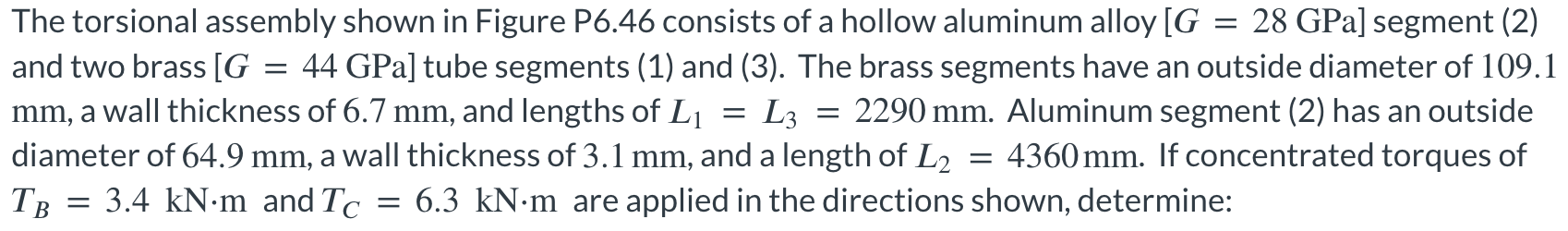 Solved The torsional assembly shown in Figure P6.46 consists | Chegg.com