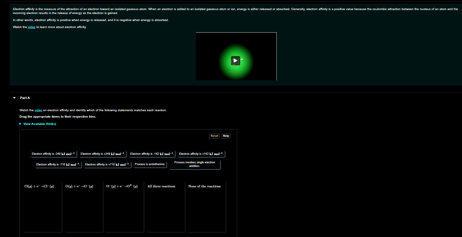 Electron affinity is the measure of the attraction of | Chegg.com