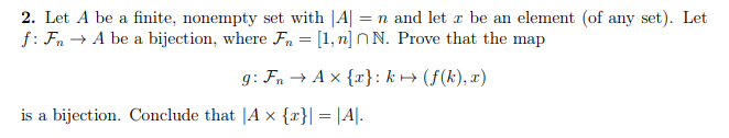 Solved 2. Let A be a finite, nonempty set with A = n and let | Chegg.com