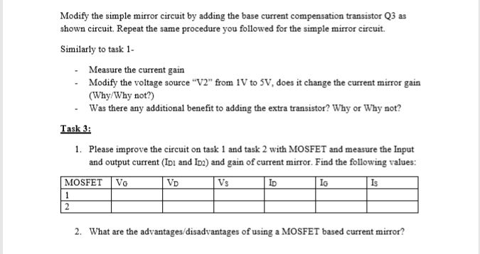 Task 2: Current Mirror with Base Current | Chegg.com