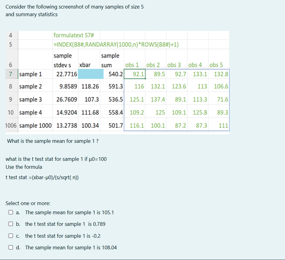 Solved Consider the following screenshot of many samples of | Chegg.com