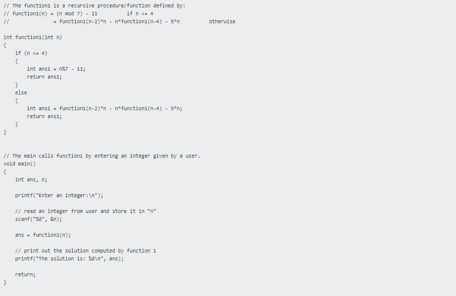 Solved // The functioni is a recursive procedure/function | Chegg.com