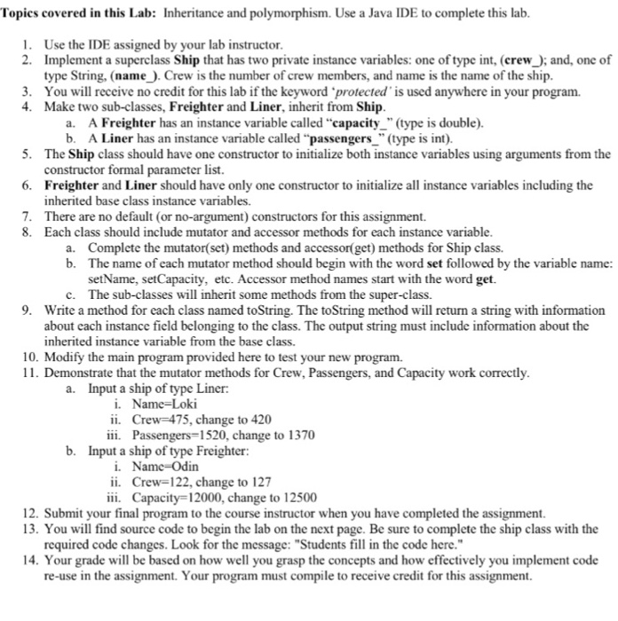 Solved Topics covered in this Lab: Inheritance and | Chegg.com
