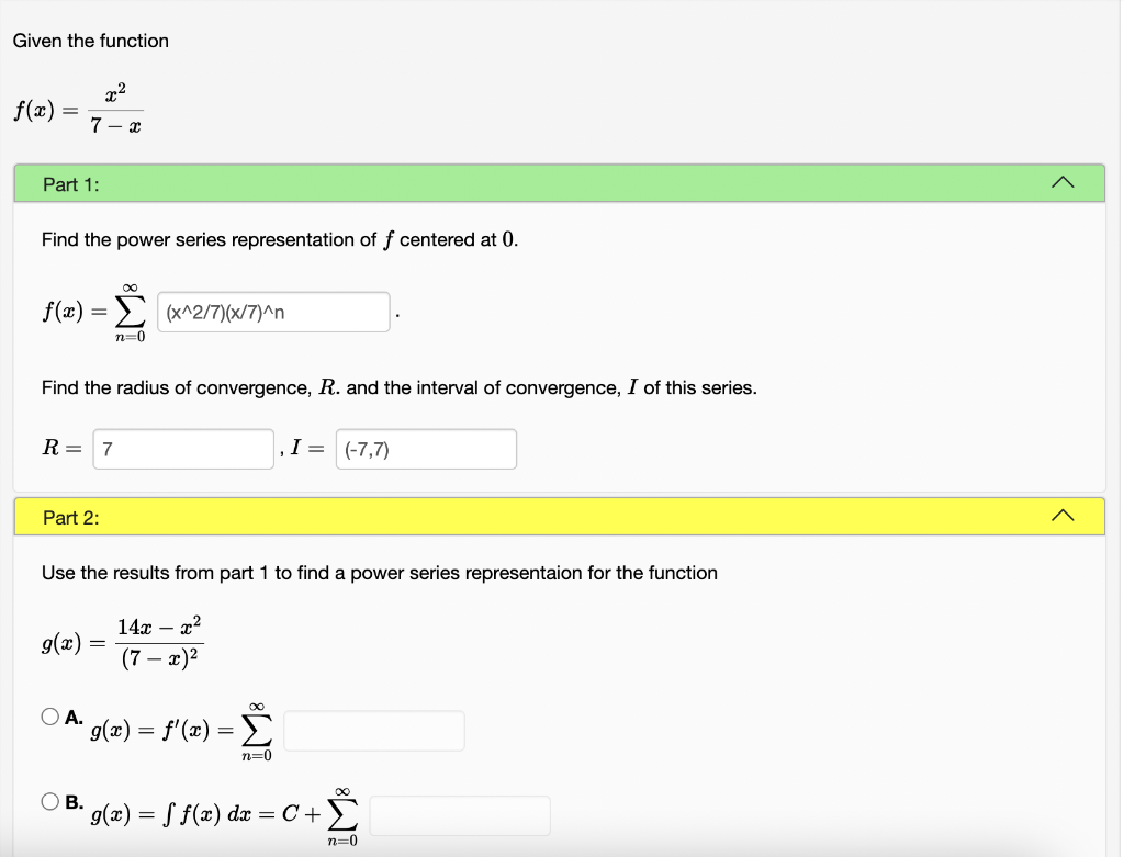 Solved Given the function f(x)=7−xx2 Part 1: Find the power | Chegg.com