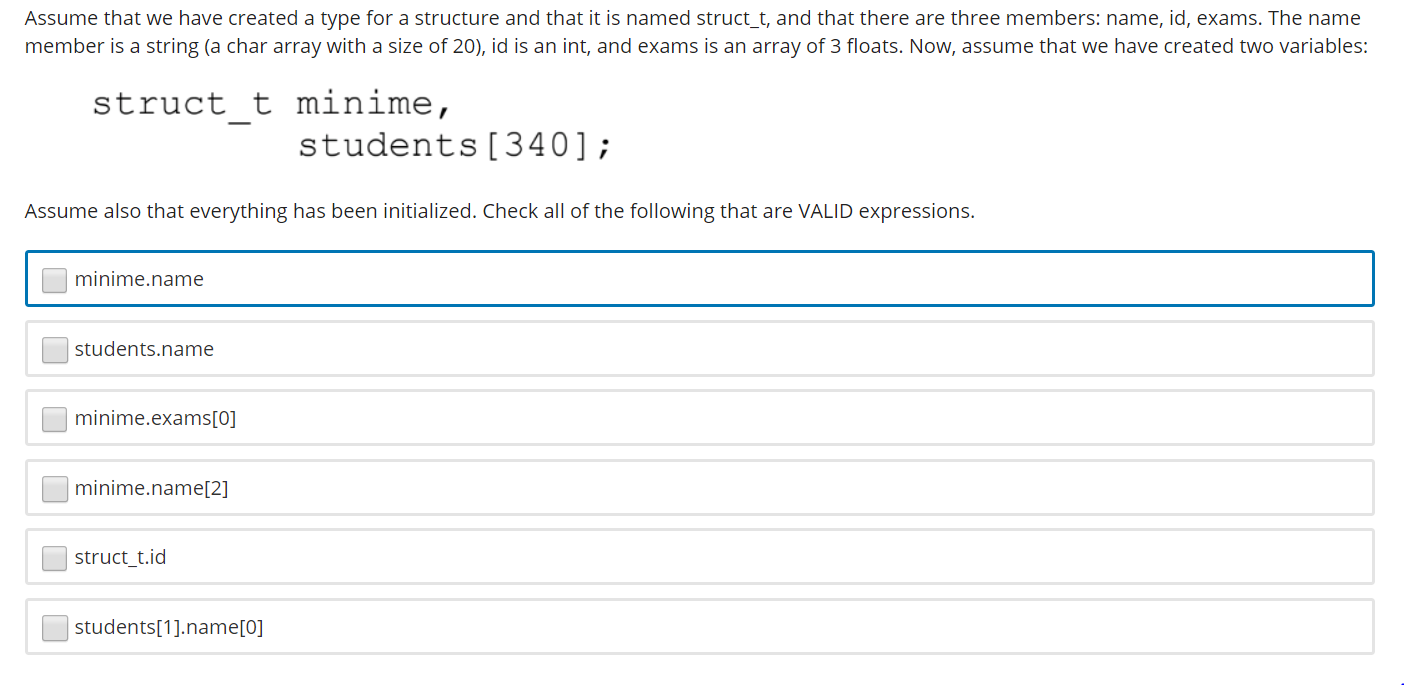 Solved Assume that we have created a type for a structure | Chegg.com