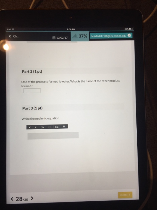 Solved iPad 9:09 PM 36% 37% rter817@tigers 10/02/17 edu 28 | Chegg.com