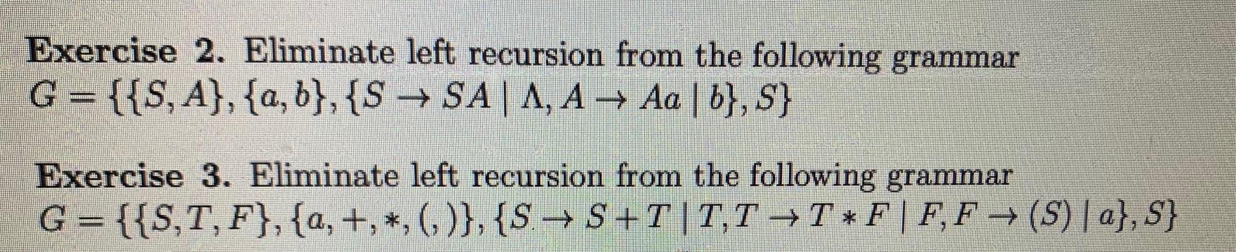 Solved Exercise 2. Eliminate left recursion from the | Chegg.com