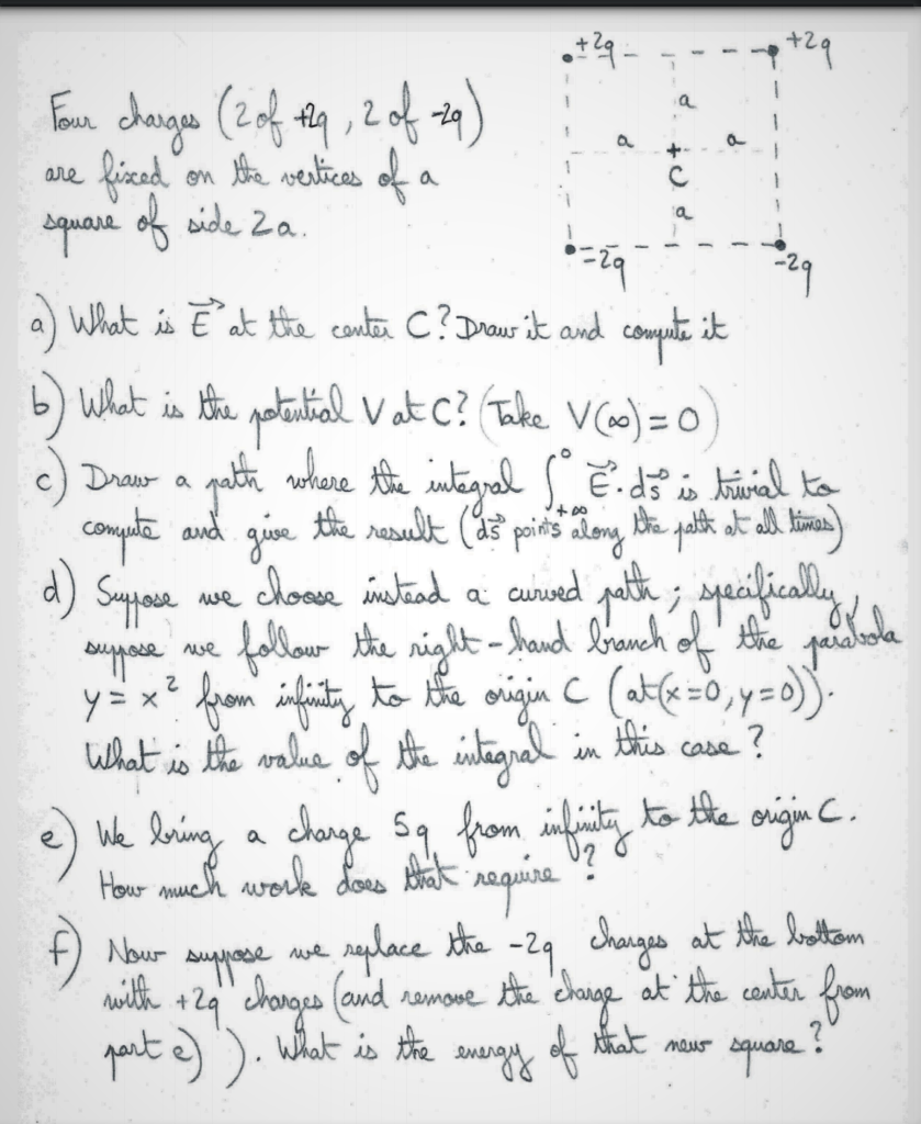 Solved +29 a -29 c) Draw a Four charges (2 of fq, 2 of 29 | Chegg.com