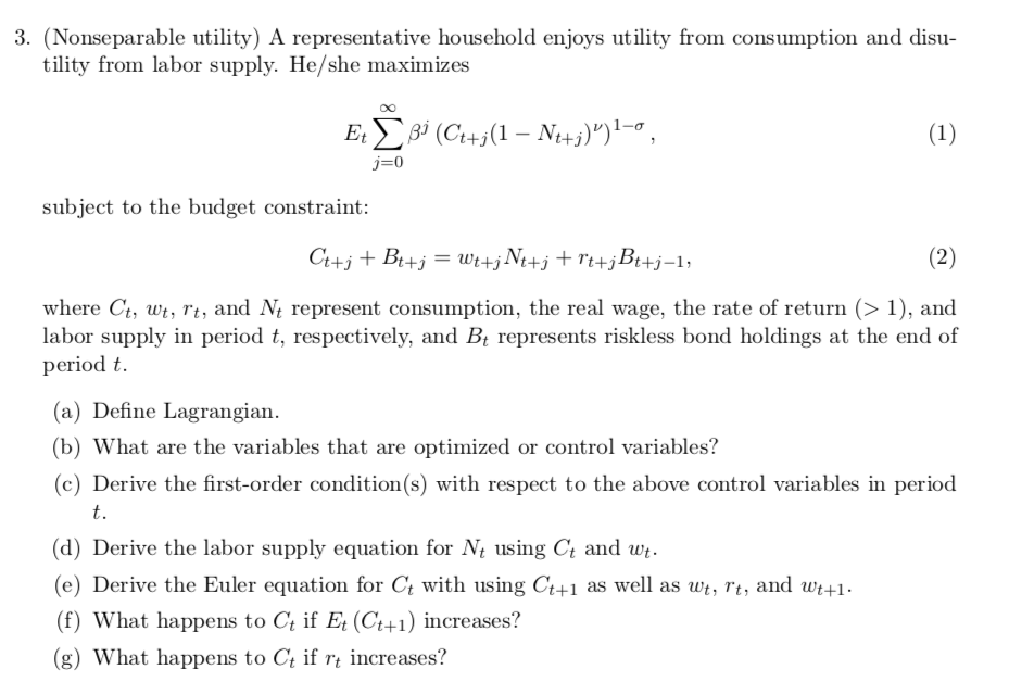 Solved (Nonseparable utility) A representative household | Chegg.com
