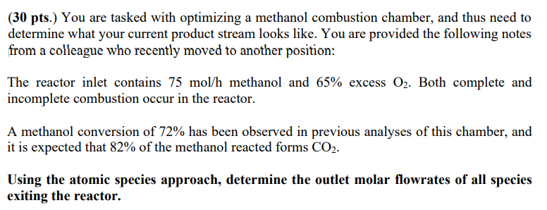 Solved (30 pts.) You are tasked with optimizing a methanol | Chegg.com