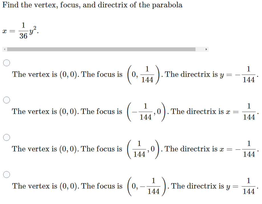 Solved Find the vertex, focus, and directrix of the parabola | Chegg.com