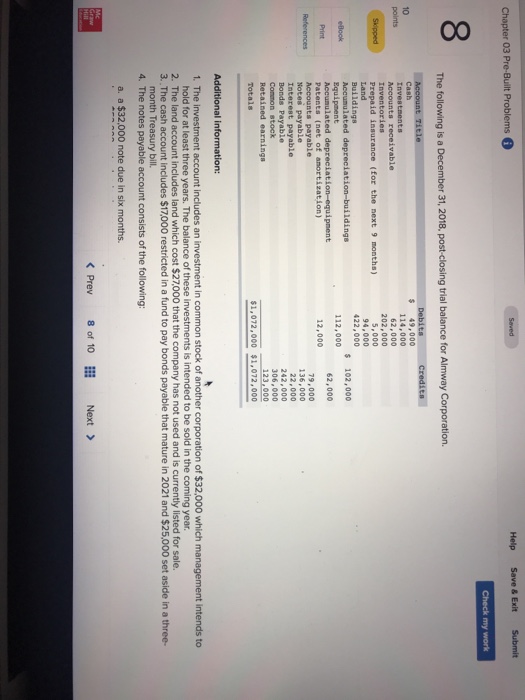 Solved Chapter 03 Pre- Built Problems Help Save & Exit | Chegg.com