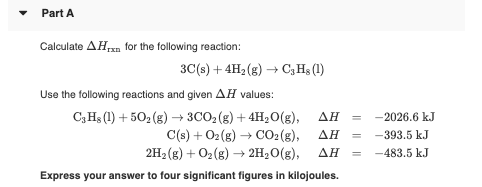Solved Part A Calculate AHxn for the following reaction: | Chegg.com