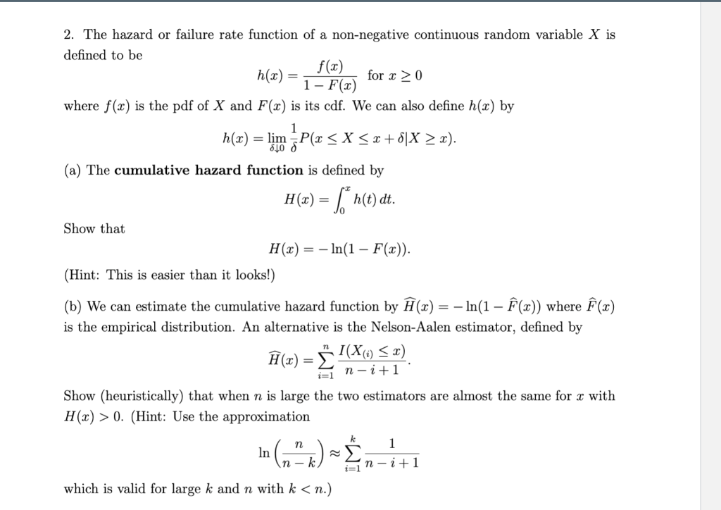 2. The hazard or failure rate function of a | Chegg.com