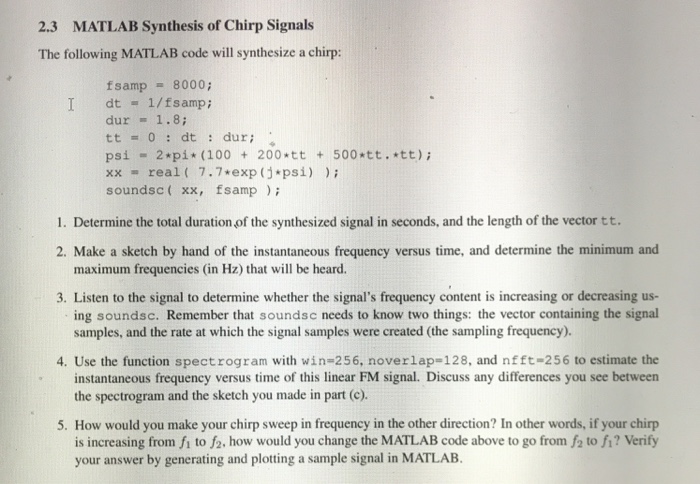 Solved 2 Lab Exercises 2.1 Spectrogram Frequency Resolution | Chegg.com
