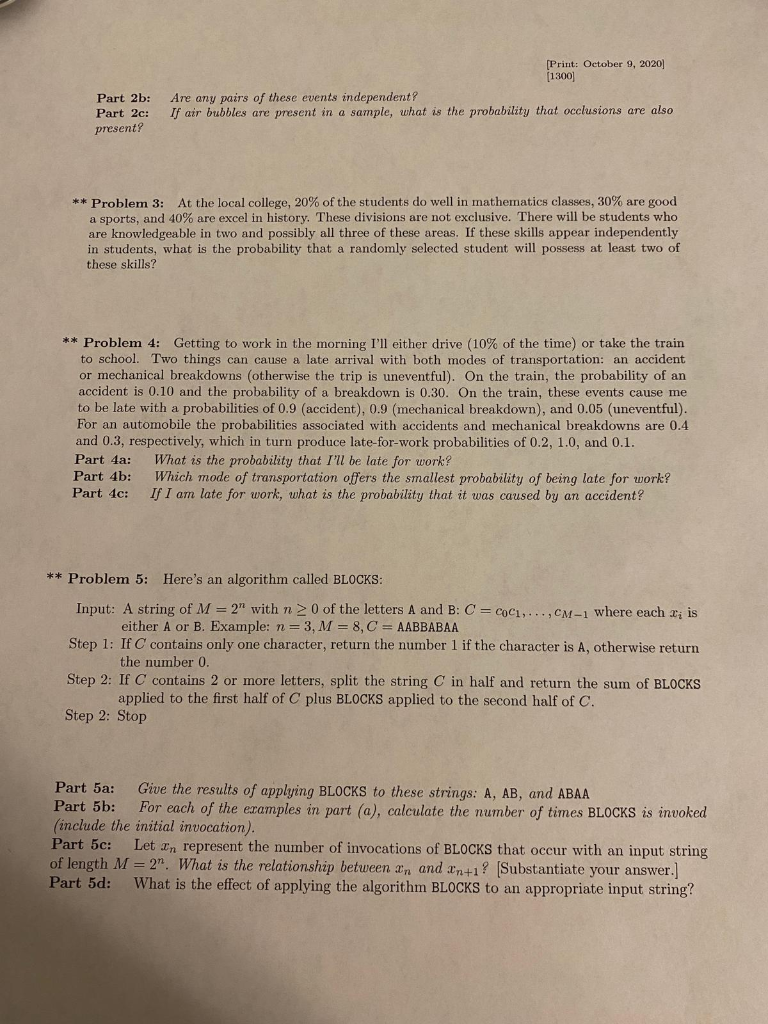 Solved Part 2b: Part 2c: present? [Print: October 9, 2020) | Chegg.com