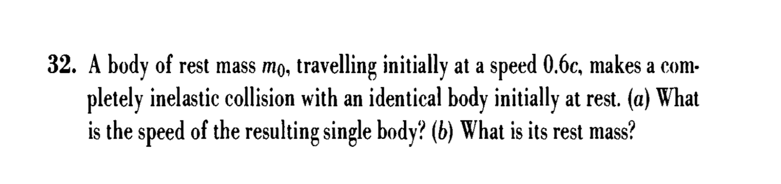 Solved 32. A body of rest mass m0, travelling initially at a | Chegg.com