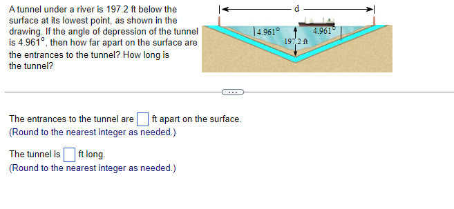 Solved A tunnel under a river is 197.2ft below the surface | Chegg.com