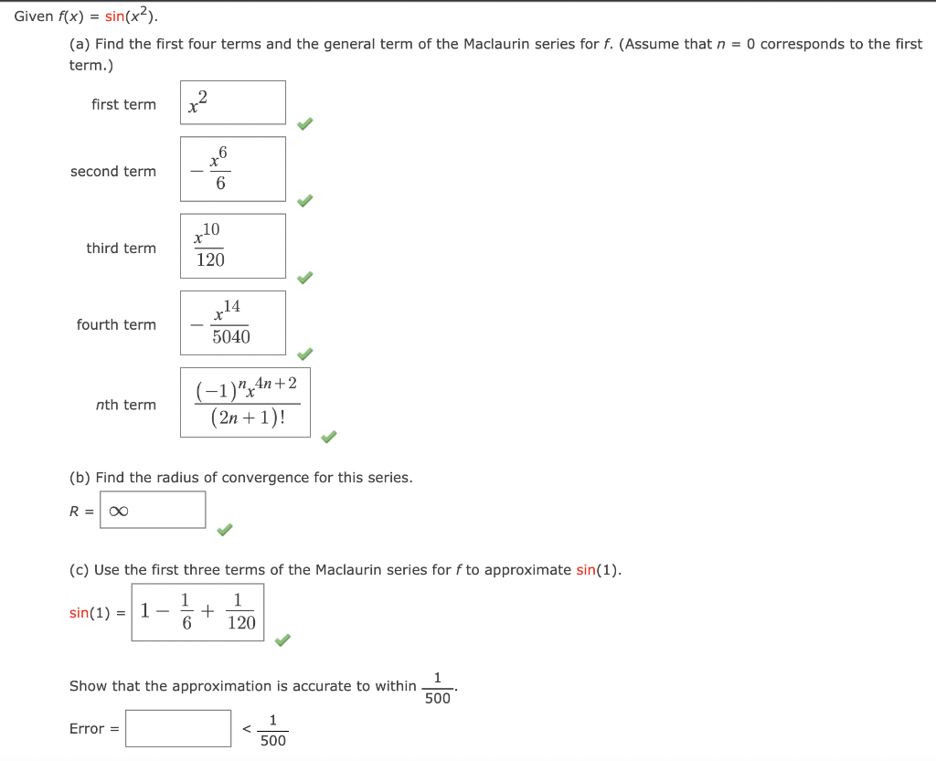 Solved fiven f(x)=sin(x2) (a) Find the first four terms and | Chegg.com