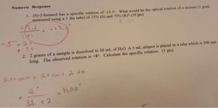 Solved (S) 2-butanol has a specific rotation of -13.5 | Chegg.com