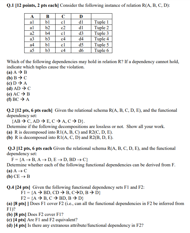 Solved Q.1 [12 points, 2 pts each] Consider the following | Chegg.com