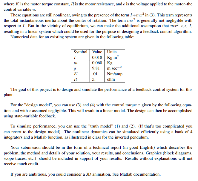 Solved Ball on Beam (BoB) Project Description of System The | Chegg.com
