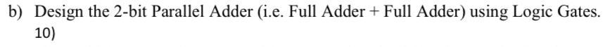Solved b) Design the 2-bit Parallel Adder (i.e. Full Adder + | Chegg.com