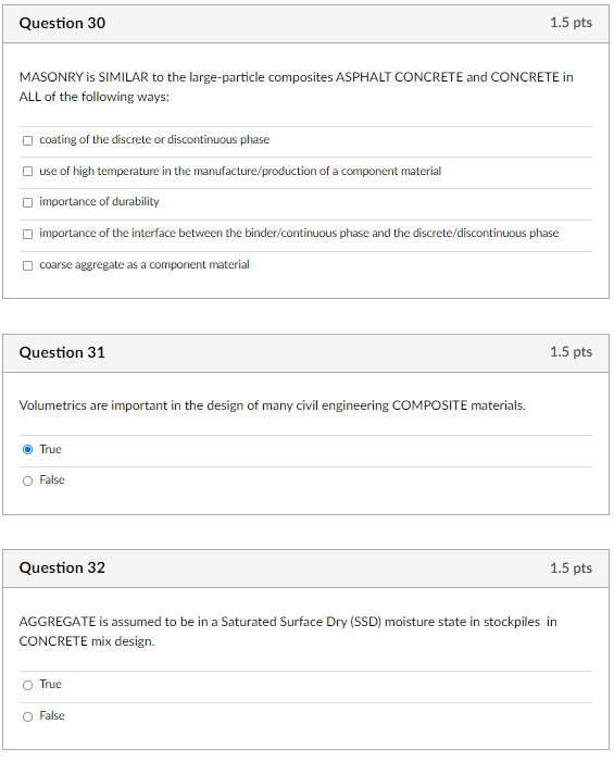 Solved Question 30 1.5 pts MASONRY IS SIMILAR to the | Chegg.com