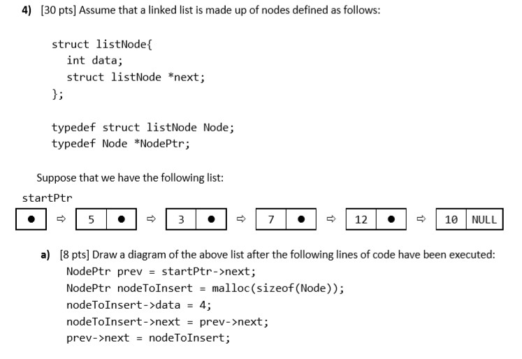 Solved 4 [30 Pts] Assume That A Linked List Is Made Up Of