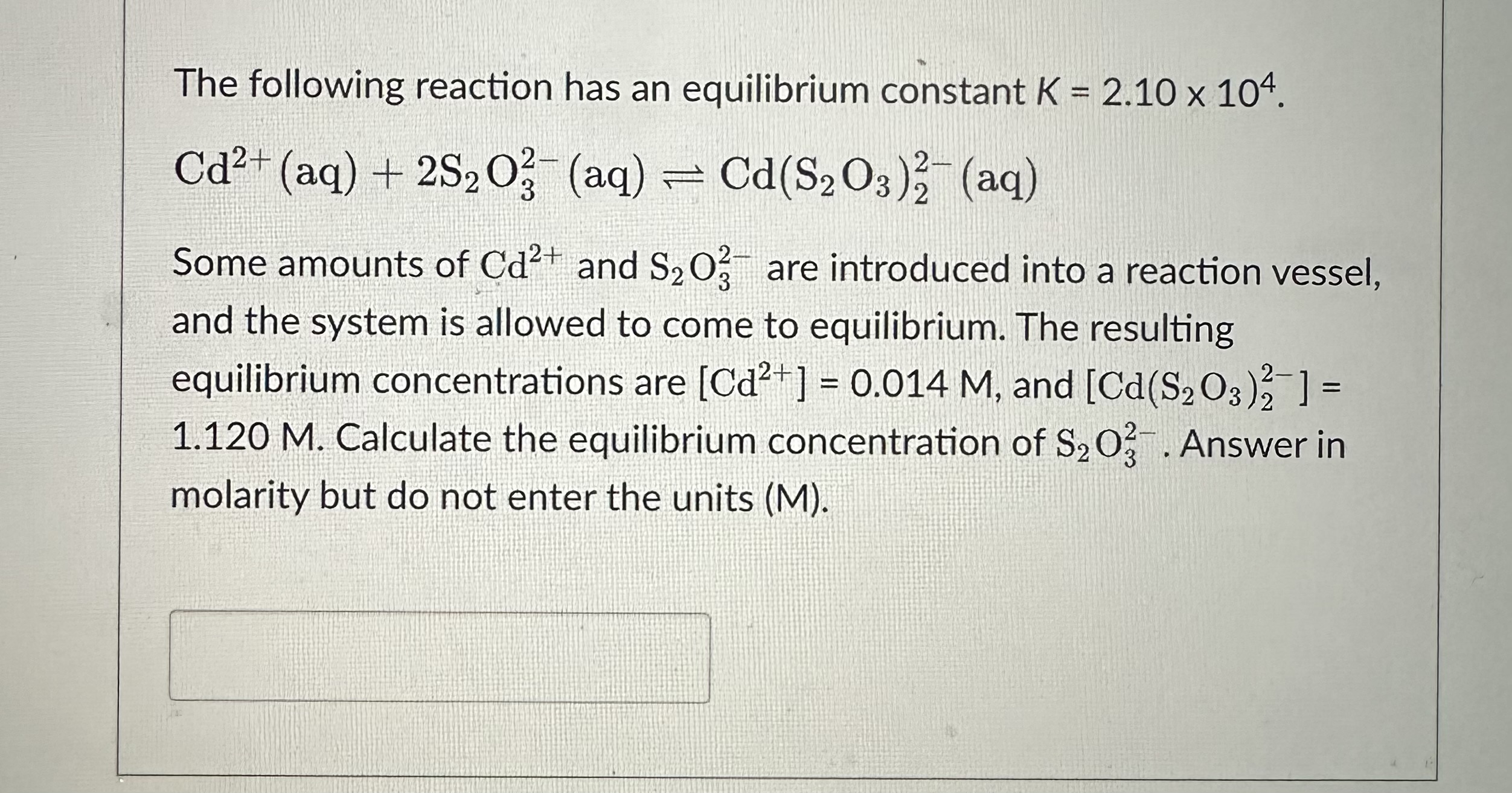 Solved The following reaction has an equilibrium constant | Chegg.com