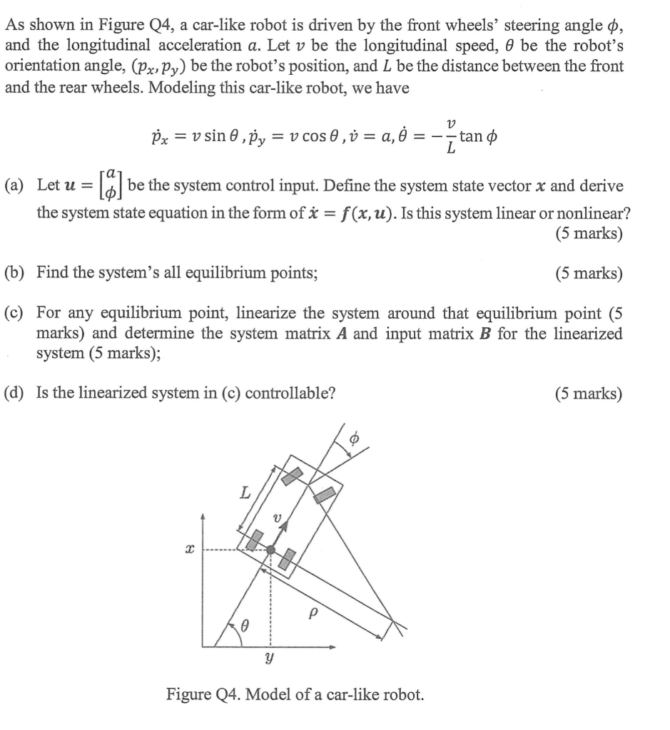As shown in Figure Q4, a car-like robot is driven by | Chegg.com