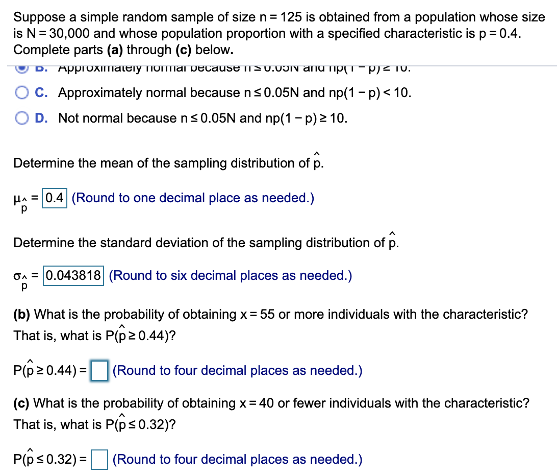 Solved Suppose a simple random sample of size n= 125 is | Chegg.com