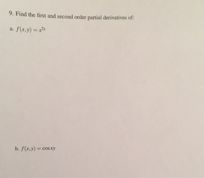 Solved Find the first and second order partial derivatives | Chegg.com