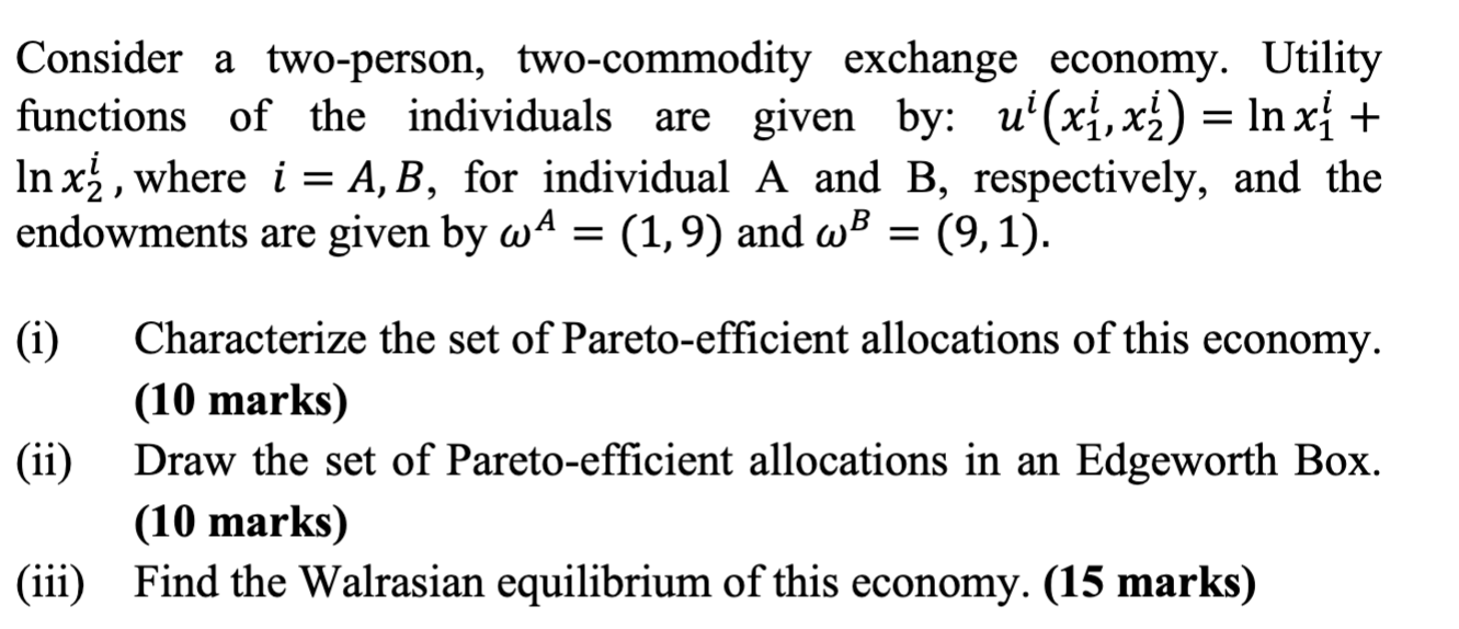 Solved Consider a two-person, two-commodity exchange | Chegg.com