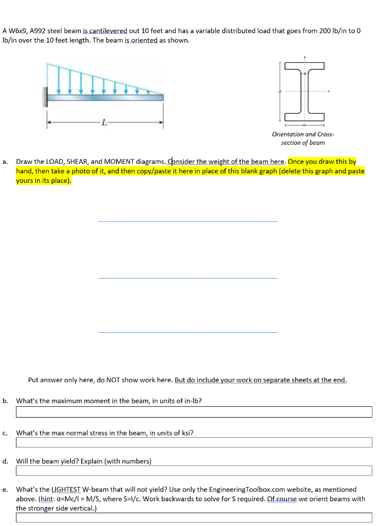 A W6x9, A992 steel beam js.çantilevered out 10 feet | Chegg.com