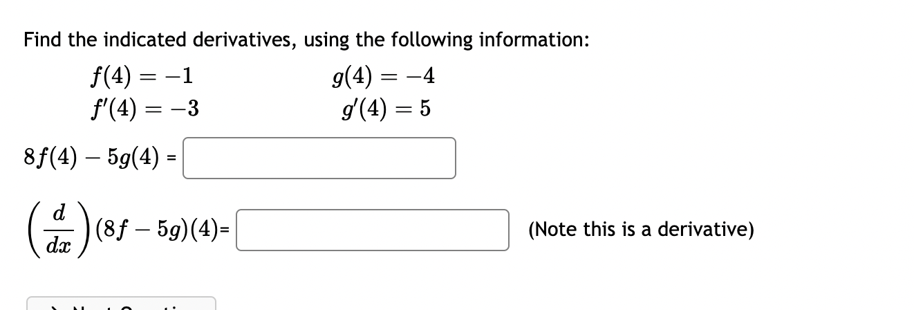 Solved Find the indicated derivatives, using the following | Chegg.com