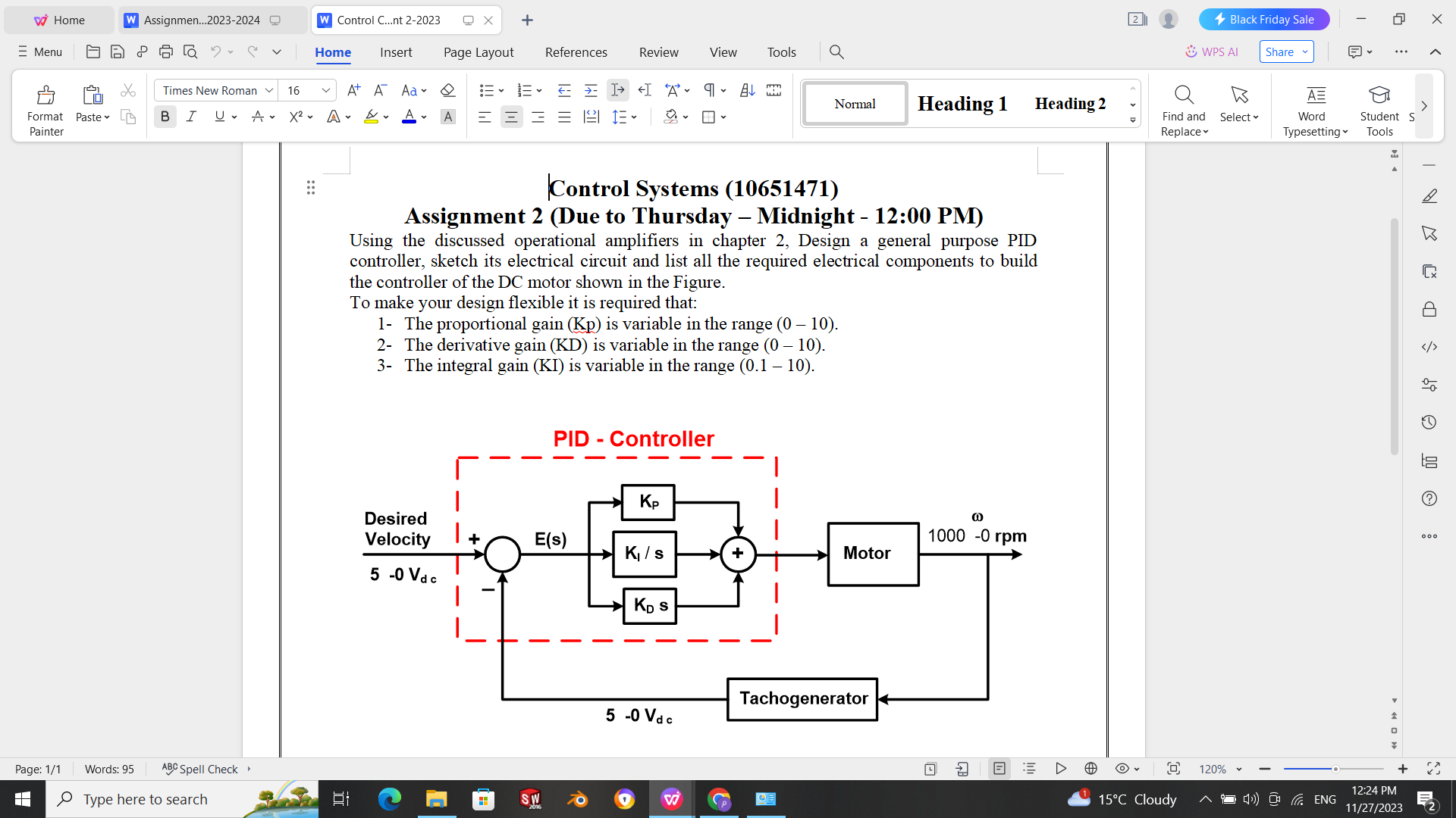 Solved Control Systems (10651471)Assignment 2 (Due to | Chegg.com