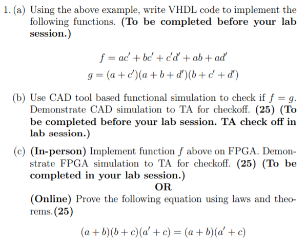 Solved 1. (a) Using the above example, write VHDL code to | Chegg.com
