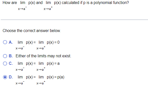 Solved How are limx→a−p(x) and limx→a+p(x) calculated if p | Chegg.com