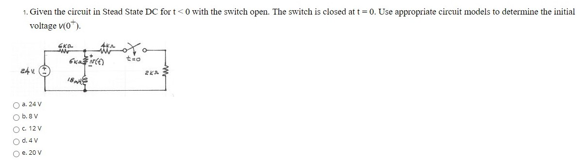 Solved 1. Given the circuit in Stead State DC for t