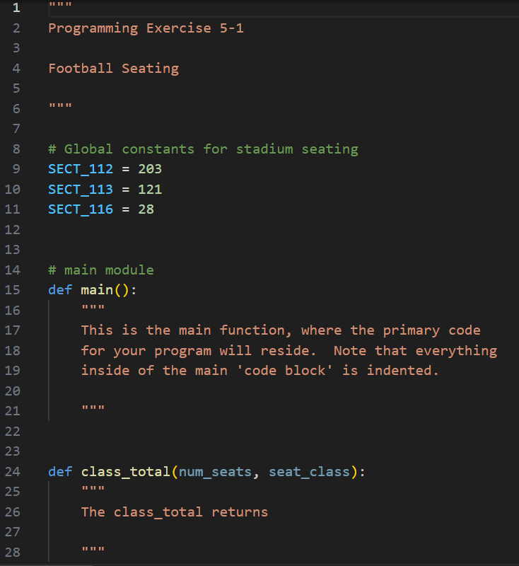 Solved Football Seating (VS Code Python)Three sections of | Chegg.com