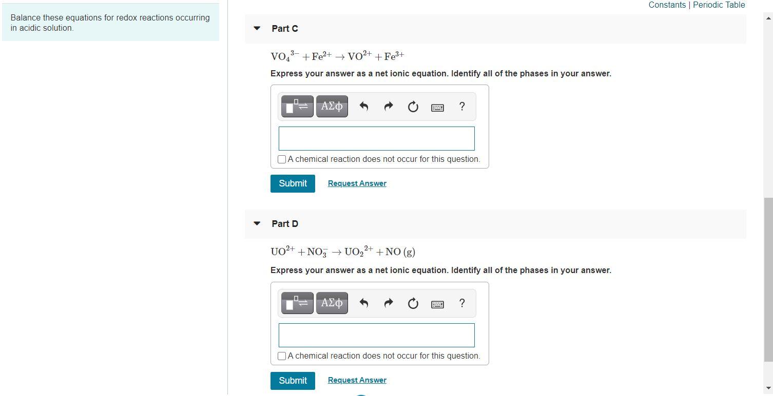 Solved Constants Periodic Table Balance these equations for | Chegg.com