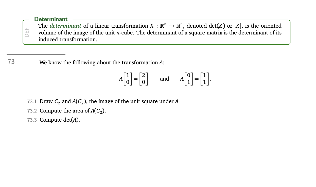 Solved Determinant The determinant of a linear | Chegg.com