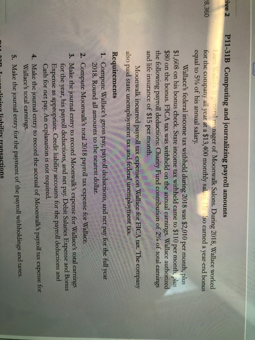 Solved 11-31B Computing and journalizing payroll amounts I | Chegg.com