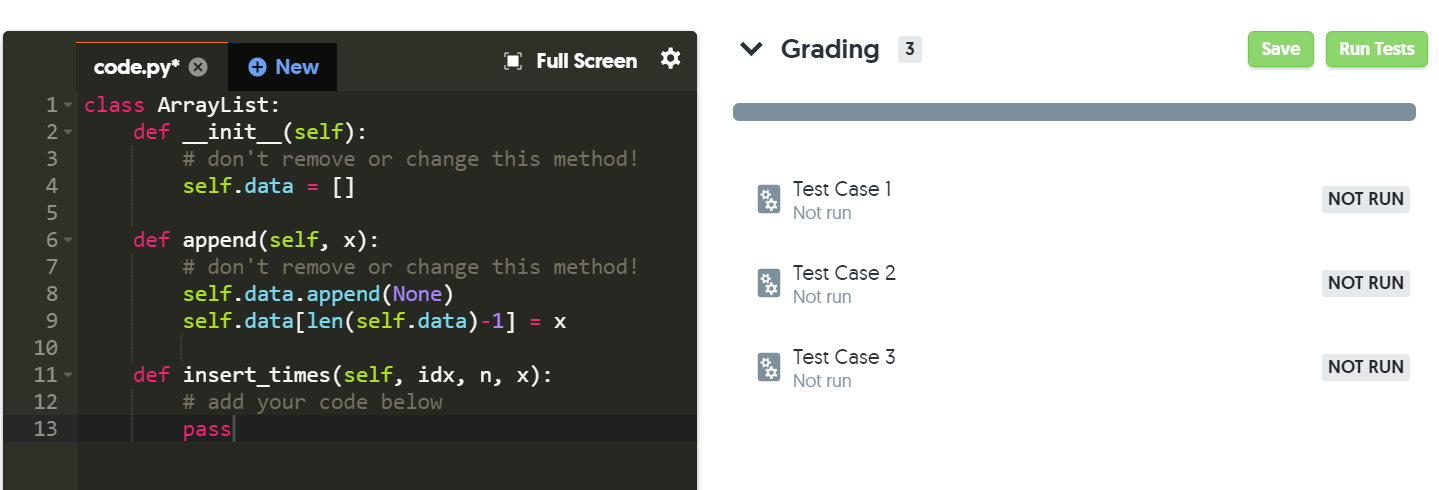 Solved Implement the method insert_times in the ArrayList | Chegg.com