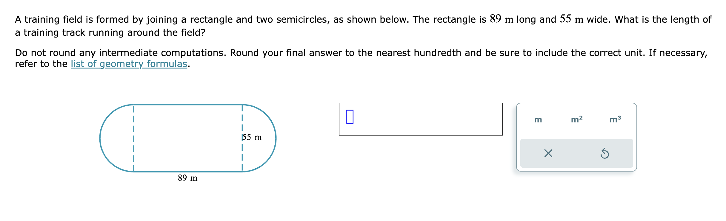 Solved A training field is formed by joining a rectangle and | Chegg.com