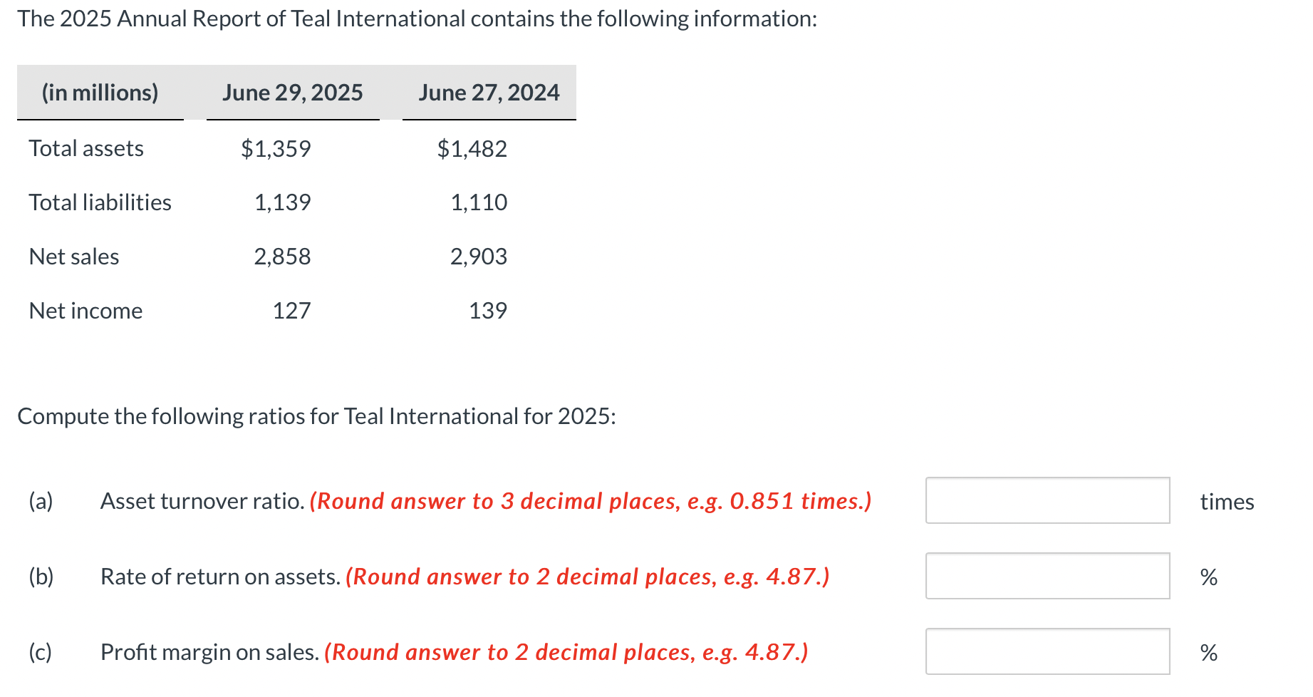 Solved The 2025 Annual Report of Teal International contains | Chegg.com
