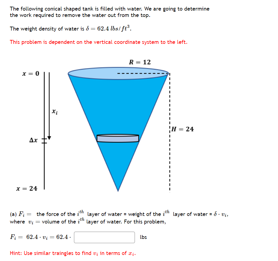 Solved The following conical shaped tank is filled with | Chegg.com